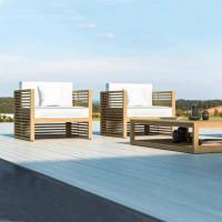 China Outdoor Patio Furniture Garden Teak Sofa Set with Original Set Type and Water-Resistant Fabric Cushion for sale