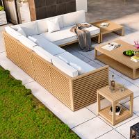 China Customized Color OutdoorFoam Water-resistant Fabric Cushion Teak Wood Outdoor Patio Furniture Waterproof Teak Garden Sofa Set for sale