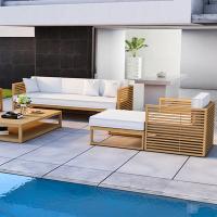 China Customized Color OutdoorFoam Water-resistant Fabric Cushion Teak Wood Outdoor Patio Furniture Waterproof Teak Garden Sofa Set for sale