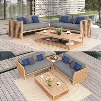 China Customized Color OutdoorFoam Water-resistant Fabric Cushion Teak Wood Outdoor Patio Furniture Waterproof Teak Garden Sofa Set for sale