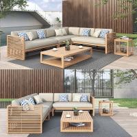 China Customized Color OutdoorFoam Water-resistant Fabric Cushion Teak Wood Outdoor Patio Furniture Waterproof Teak Garden Sofa Set for sale