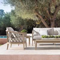 China Hotel Outdoor Patio Furniture Teak Dining Set with Wood Frame and Water-Resistant Cushion for sale
