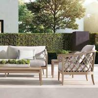China Hotel Outdoor Patio Furniture Teak Dining Set with Wood Frame and Water-Resistant Cushion for sale