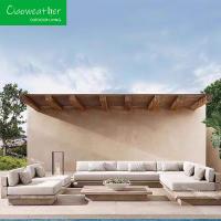 China Villa Patio Furniture Outdoor Sofa Garden Sets with Teak Frame and Waterproof Fabric Mail Packing N for sale