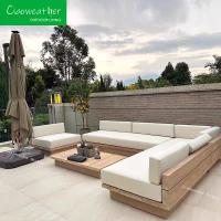 China Villa Patio Furniture Outdoor Sofa Garden Sets with Teak Frame and Waterproof Fabric Mail Packing N for sale