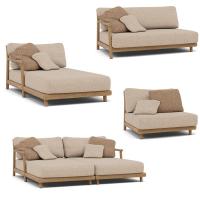 China Modern Villa Garden Patio Teak Wood Lounge Set with Cushion and Coffee Table for sale