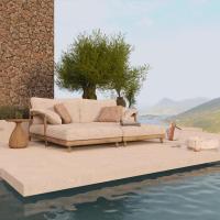 China Modern Villa Garden Patio Teak Wood Lounge Set with Cushion and Coffee Table for sale