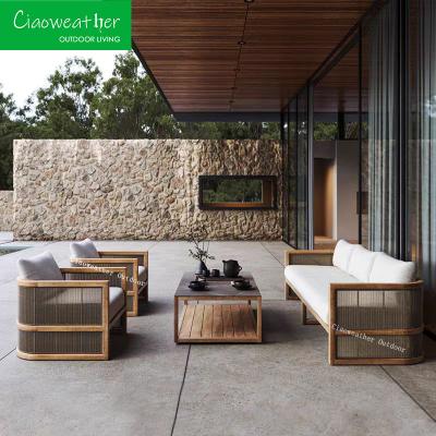 China Modern Outdoor Sectional Teak Wood Sofa Set Customized Color for Garden Patio Furniture for sale