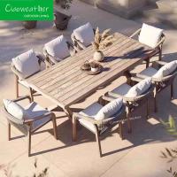China Hotel Outdoor Standard Patio Rope Weaving Teak Wood Garden Table and Chair Set for Dining Furniture for sale