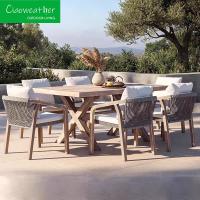 China Hotel Outdoor Standard Patio Rope Weaving Teak Wood Garden Table and Chair Set for Dining Furniture for sale