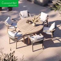 China Hotel Outdoor Standard Patio Rope Weaving Teak Wood Garden Table and Chair Set for Dining Furniture for sale