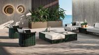 China Outdoor Patio Garden Furniture Rattan Weaving Sofa Set with Water-Resistant Fabric Outdoor Foam Cushion for sale