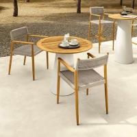 China Customized Color Garden Outdoor Luxury Teak wood Dining Chair With Rope Weaving Armrest for sale