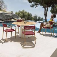 China Customized Color Garden Outdoor Luxury Teak wood Dining Chair With Rope Weaving Armrest for sale