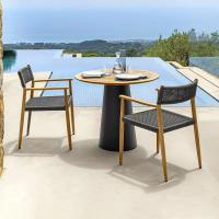 China Customized Color Garden Outdoor Luxury Teak wood Dining Chair With Rope Weaving Armrest for sale