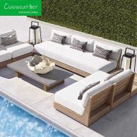 China Hotel Restaurant Banquet Teak Rattan Sofa with Outdoor Foam and Water-Resistant Fabric for sale