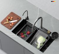 China Home Hotel Restaurant Washroom Black Nano 304 Stainless Steel Handmade Double Basin for sale