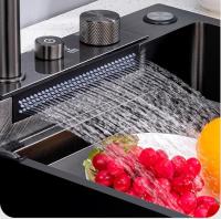 China Modern Black Stainless Steel Kitchen Sink with Glass Rinser and Waterfall Design for sale