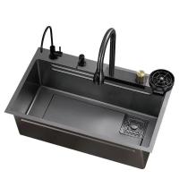 China Retangular Basin All in One Kitchen Sink With Pull Down Faucet Waterfall Kitchen Drain for sale