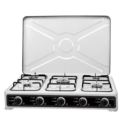 China Protective Case Tempered Glass 5 Burner Gas Cooker Stove for Kitchen Cooking Appliance for sale