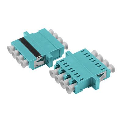 China LC OM3 QUAD Welding Symmetry-type Fiber Optic Adapter with Flange - ≤ 0.2dB Alternating Loss, Ceramic or Metal Sleeve, Wide Operating Temperature for sale