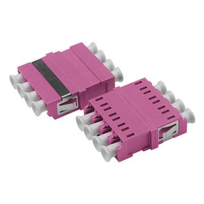 China LC OM4 QUAD Welding Symmetry-type Fiber Optic Adapter Without Flange with ≤ 0.2dB Alternating Loss and Ceramic or Metal Sleeve for Wide Temperature Range for sale