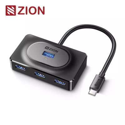 China Type-C 3.0 Square 4-Port Hub Black High Speed USB-C Hub for Expanding Connectivity with Modern Design for sale