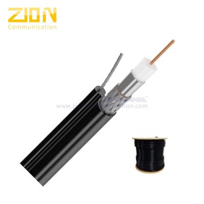 China Outdoor RG6 Quad Shield Coaxial Cable with Steel Messenger CM Rated PVC Jakcet for sale