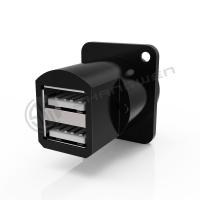 China Ip65 Waterproof USB Connector Panel Mount Double Port 4 Pin Data Cable Connector for sale