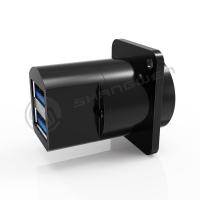 China Double Port Panel Mount Connector Waterproof 9 Pin Shielded USB Connector for sale