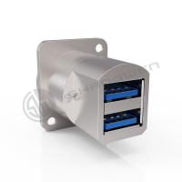 China Double Port Panel Mount Connector Waterproof 9 Pin Shielded USB Connector for sale