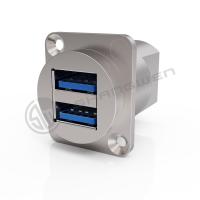 China Double Port Panel Mount Connector Waterproof 9 Pin Shielded USB Connector for sale