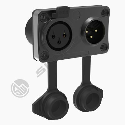 China Outdoor 2-XLR 3-Pin Female  Metal AV XLR 3 Pole Male Socket Connector 3 Pin Panel Mount XLR Socket Outdoor AV Equipment IP65 for sale
