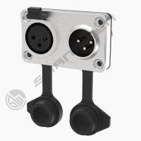China Outdoor 2-XLR 3-Pin Female  Metal Silver XLR 3 Pole Male Socket Connector XLR 3 Pole Female and Male Combination 2 In1 IP65 for sale