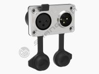China Outdoor 2-XLR 3-Pin Female  Metal Silver XLR 3 Pole Male Socket Connector XLR 3 Pole Female and Male Combination 2 In1 IP65 for sale