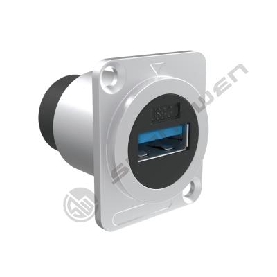 China 9Pin Shielded Dustproof Double Port USB Type A/B 3.0 Data Cable ConnectorUSB Panel Socket Female Seat Water Proof Metal for sale