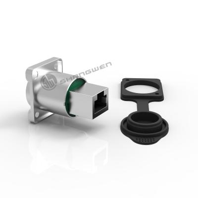China Outdoor Cat5e Metal Button D Style Rj45 Ip65 Waterproof Female Signal Connector for sale