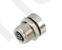 China Industrial Grade M8 Female Back Mount Socket Right Angle IP67 with Solder Screw M12*1 for PCB 2P 3P 4P 4P Contacts Brass Copper for sale