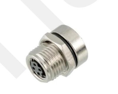 China Industrial Grade M8 Female Back Mount Socket Right Angle IP67 with Solder Screw M12*1 for PCB 2P 3P 4P 4P Contacts Brass Copper for sale