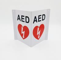 China Triangular White AED Wall Sign , V Shape Plastic First Aid AED Sign for sale