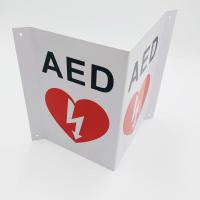 China Triangular White AED Wall Sign , V Shape Plastic First Aid AED Sign for sale