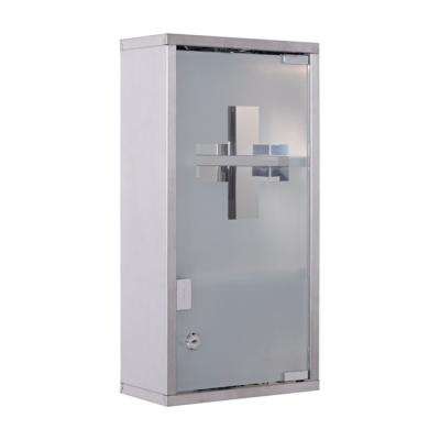 China Lockable Stainless Steel Wall Mounted First Aid Medicine Cabinet with 2 Shelves and Glass Door for sale