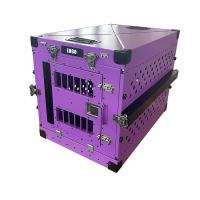 China Pet Medium Aluminum Collapsible Dog Box Metal Foldable Purple Color 30 Inch for sale