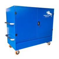 China Lockable Large Metal Blue Horse Equipment Saddle Tack Box With 2 Saddle Holders for sale