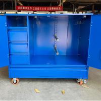 China Lockable Large Metal Blue Horse Equipment Saddle Tack Box With 2 Saddle Holders for sale