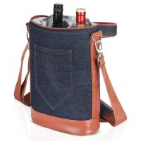 China Denim Insulated Wine Cooler Bags Cheese Tote 2 Bottle Picnic 8.5x3.8x14