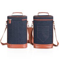 China Denim Insulated Wine Cooler Bags Cheese Tote 2 Bottle Picnic 8.5x3.8x14