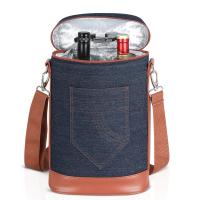 China Denim Insulated Wine Cooler Bags Cheese Tote 2 Bottle Picnic 8.5x3.8x14