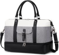 China Canvas Large Weekender Foldable Carry On Travel Duffel Bag with leather shoes compartment for sale