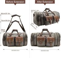 China Canvas Genuine Leather Carry On Travel Bag Large Capacity 50L Expandable for sale